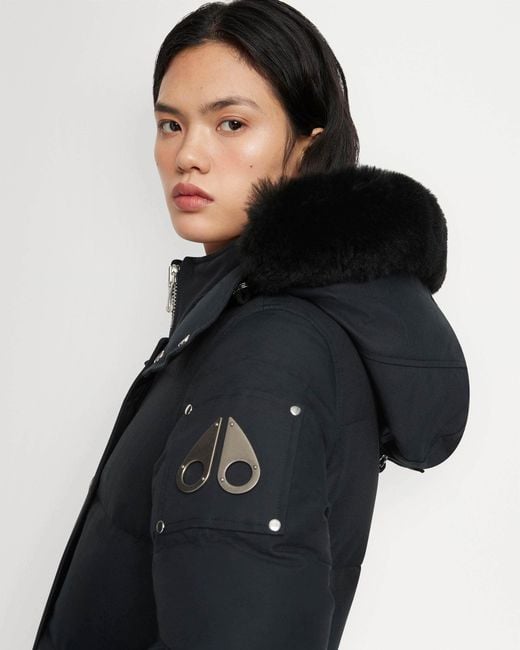 Moose Knuckles Hooded Down Jacket With Standing Collar in Blue | Lyst