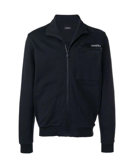 ZEGNA Logo Zipper Casual Coat in Blue for Men | Lyst