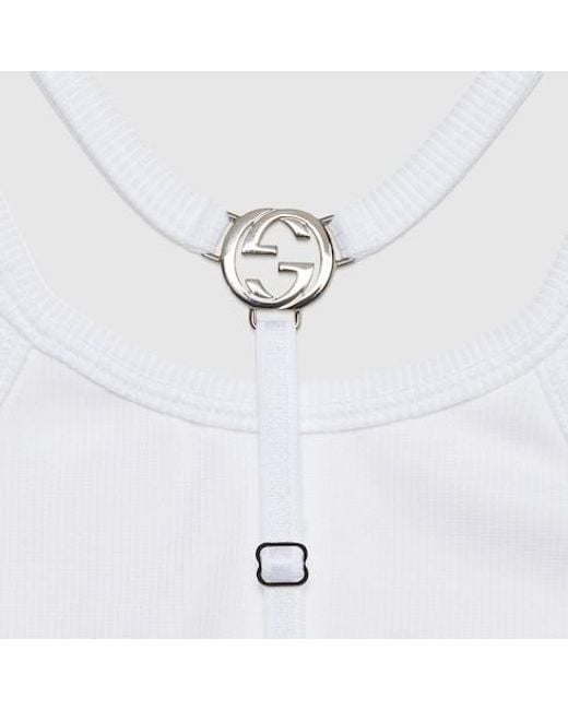 Gucci Interlocking G Ribbed Cropped Top in White | Lyst