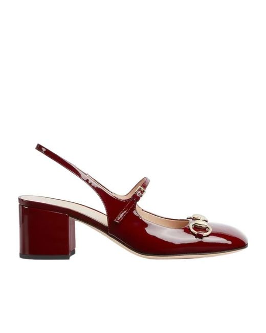 Gucci Horsebit Double Strap Slingback Pumps in Red | Lyst