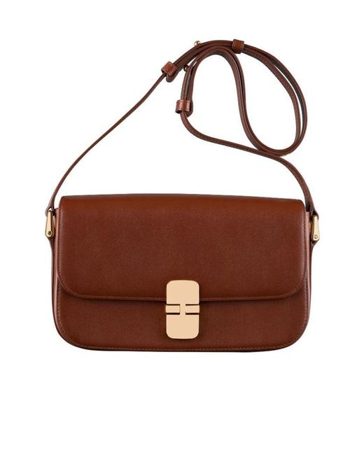 A.P.C. Logo Leather Shoulder Bag in Brown | Lyst