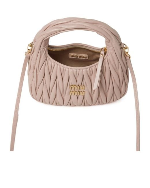 Miu Miu Wander Matelassé Nappa Leather Hobo Bag in Pink | Lyst