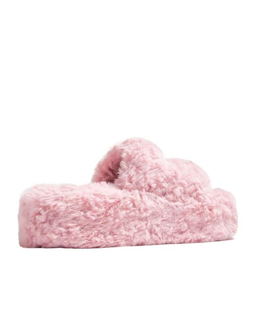 Balenciaga Furry Platform Slides in Pink | Lyst
