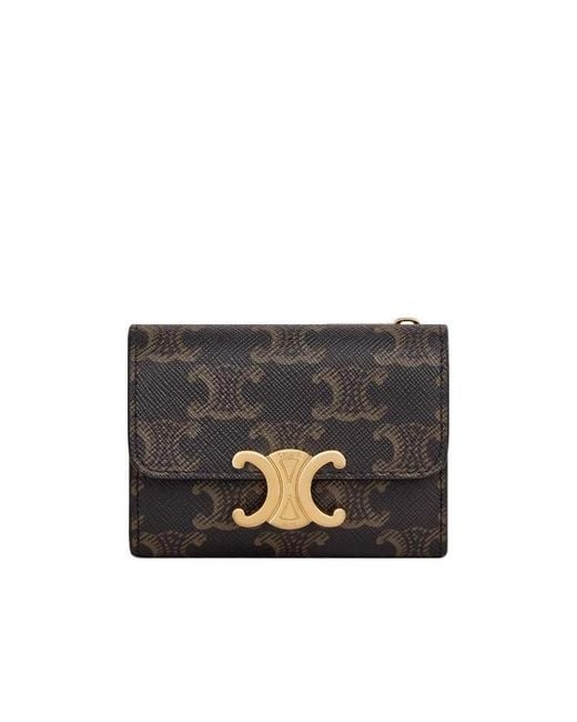 Celine Compact Wallet With Coin Triomphe in Black | Lyst