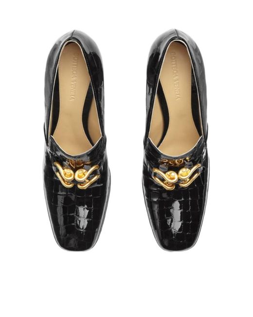 Bottega Veneta Logo Embossed Glossy High Heels in Black | Lyst