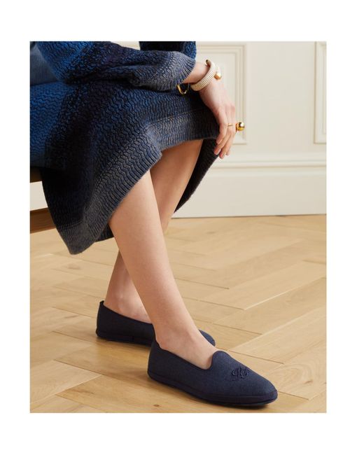 Loro Piana Venice Embroidered Herringbone Cashmere Slippers in Blue | Lyst