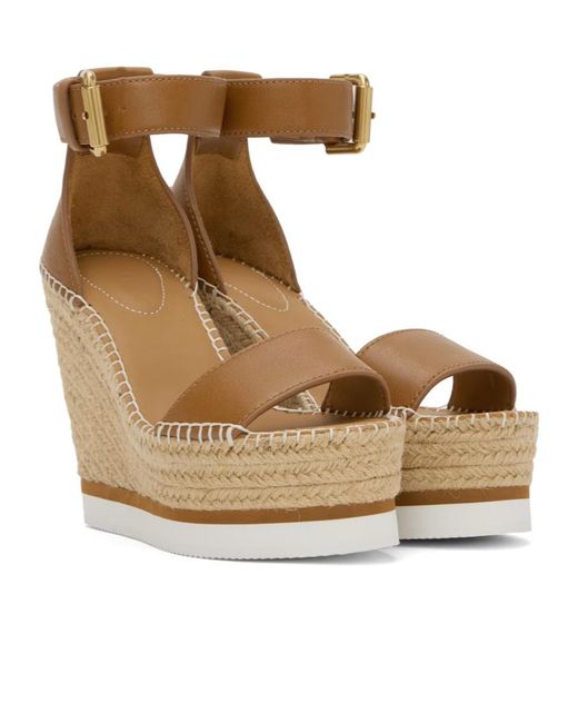 See By Chloé Glyn Platform Straw Wedges in Metallic | Lyst