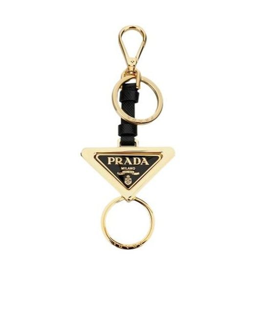 Prada Triangle-Logo Keyring in White | Lyst