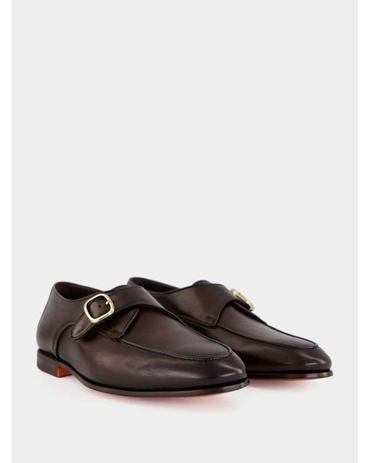 Santoni Single Monk Strap Shoes in Brown for Men | Lyst