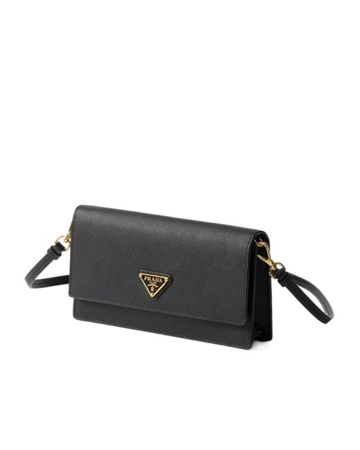 Prada Mini Saffiano Logo Flip Shoulder Bag in Black | Lyst