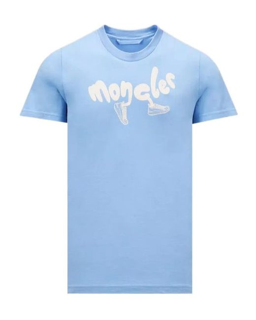 Moncler Logo Sticker T-Shirt in Blue for Men | Lyst