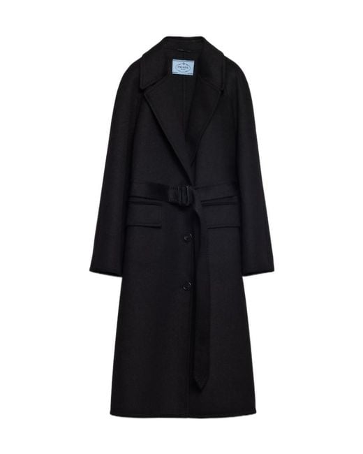 Prada Single-Breasted Long Coat in Black | Lyst
