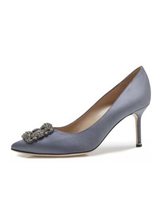 Manolo Blahnik Crystal Buckle Embellished High Heels in Blue | Lyst