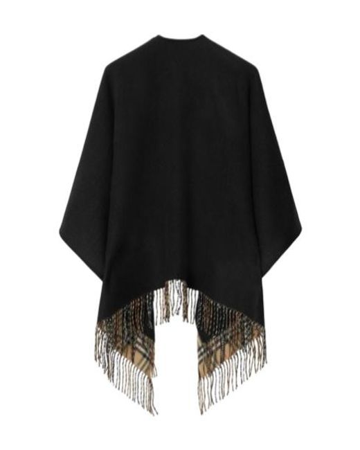 Burberry Wool Reversible Check Cape in Black | Lyst