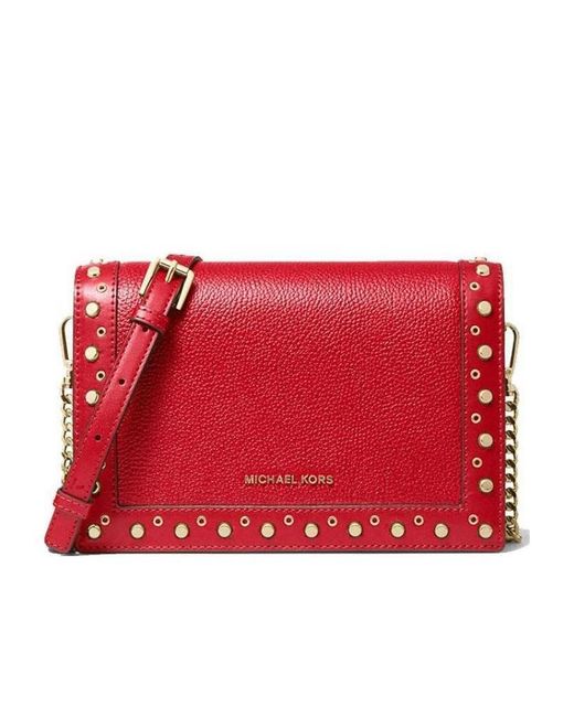Michael Kors Mercer Large Rivet Decorated Satchel in Red | Lyst