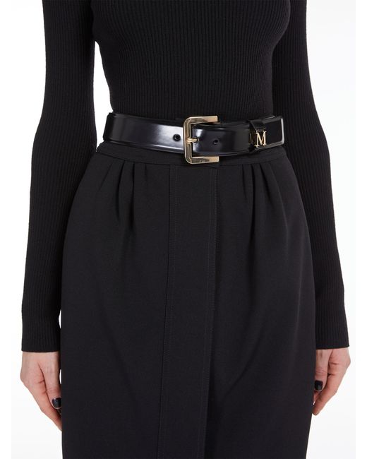 Max Mara Shiny Logo Belt in Black | Lyst
