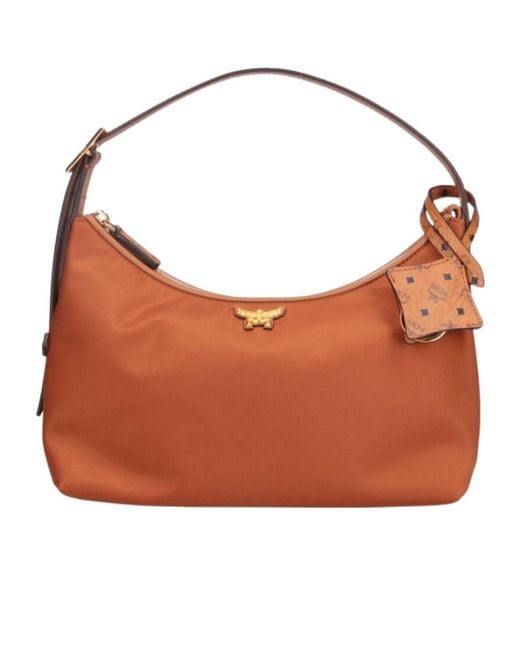 MCM Aren Logo Plaque Shoulder Bag in Brown | Lyst