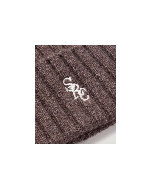 Sporty & Rich Embroidered Ribbed Cashmere And Wool-Blend Beanie in ...