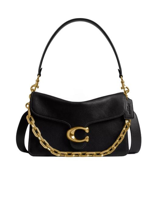 COACH Logo Detailed Fold-Over Shoulder Bag in Black | Lyst