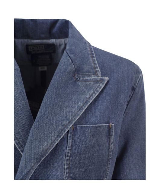 Polo Ralph Lauren Double-Breasted Denim Blazer in Blue | Lyst