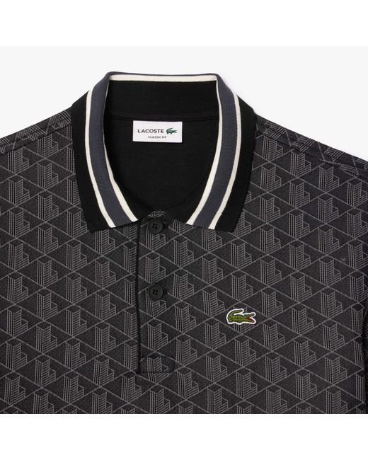 Lacoste Letter Pattern Polo Shirt in Black for Men | Lyst