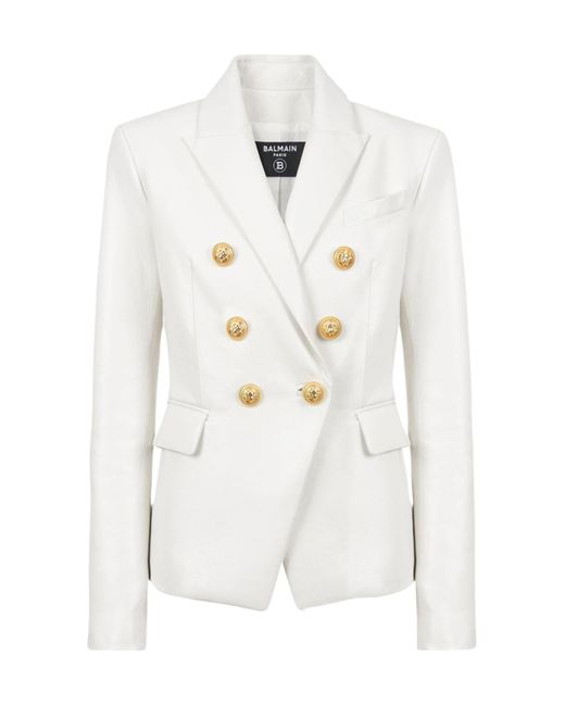 Balmain Double-Breasted Suit And Leather Jacket in White | Lyst
