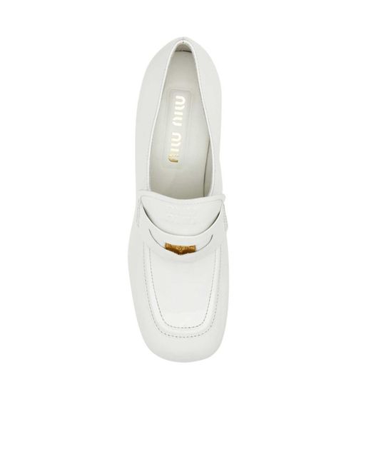 Miu Miu High-Heeled Slip-On Moccasins in White | Lyst