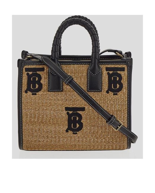 Burberry Monogram Embroidered Mini Freya Tote Bag in Black | Lyst