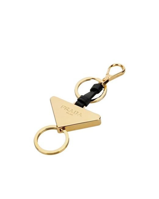 Prada Triangle-Logo Keyring in White | Lyst