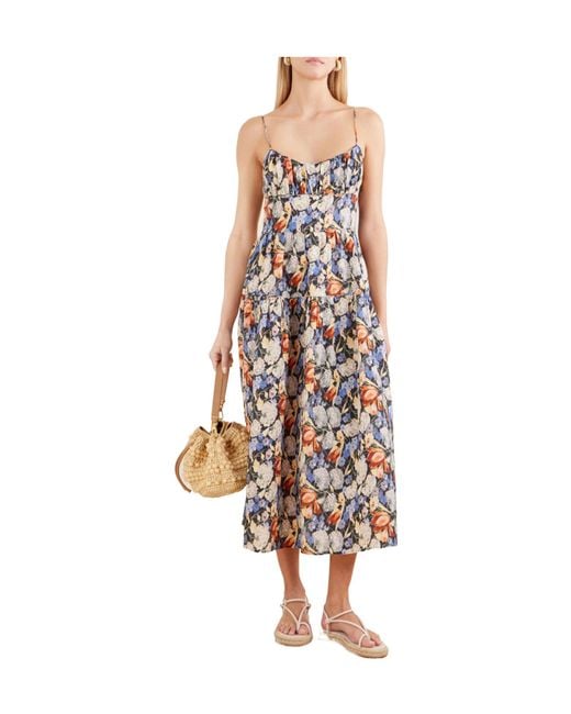 Doen Print Ramie Midi Dress in White | Lyst UK