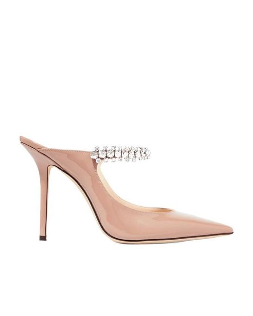 Jimmy Choo Logo Crystal Embellished Muller Heels in Pink | Lyst