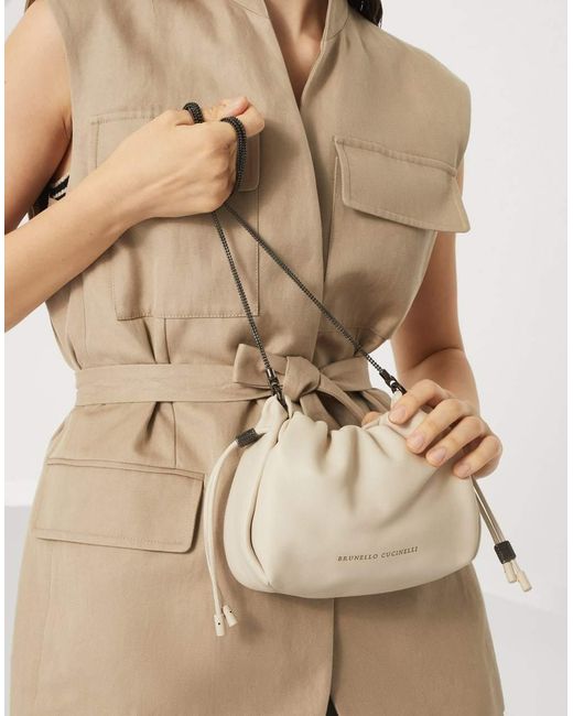 Brunello Cucinelli Small Mellow Bucket Bag in White | Lyst