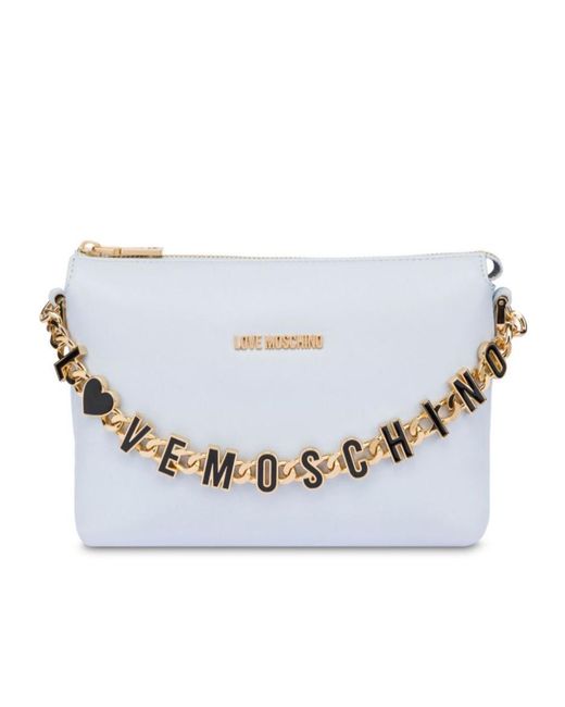 Moschino Logo-Chain Cross Body Bag in White | Lyst