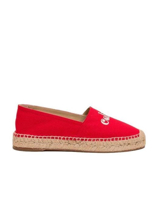 Celine Logo Straw Shoes in Red | Lyst