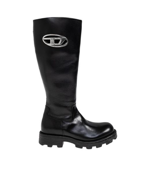 DIESEL Oval D-Logo Boots in Black | Lyst
