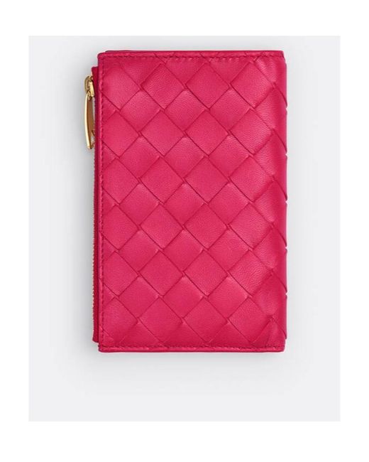 Bottega Veneta Logo Double Fold Zipper Wallet in Pink | Lyst