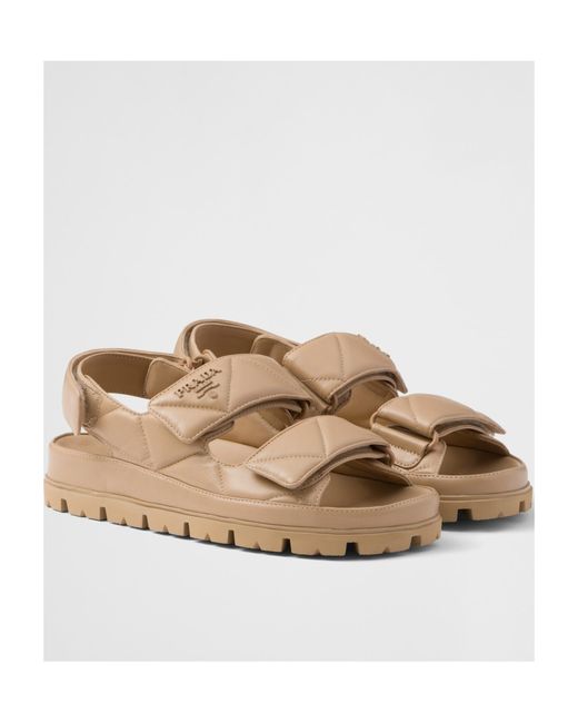 Prada Padded Nappa Leather Sandals in Brown | Lyst