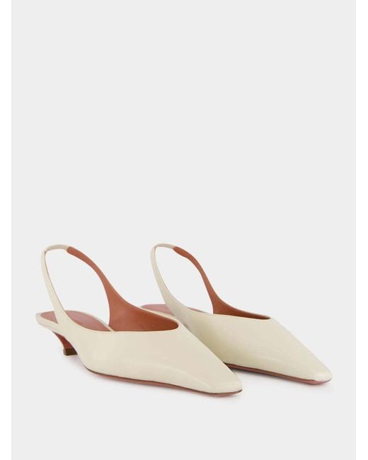 AMINA MUADDI Almond Jamie Slingback Mid-Heel Pumps in White | Lyst
