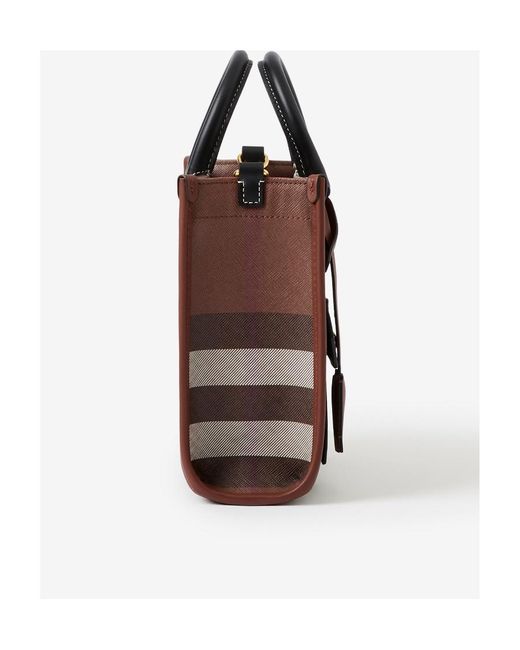 Burberry Mini Check Freya Tote Bag in Brown | Lyst
