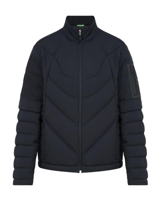 BOSS Quilted Patch Down Jacket in Blue for Men | Lyst