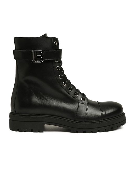 Balmain Logo-Plaque Leather Boots in Black | Lyst