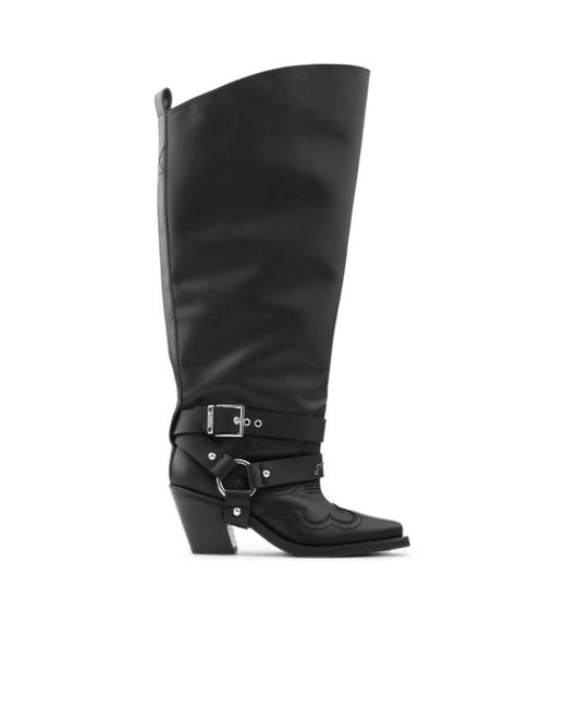 Ganni High Shaft Embroidered Western Boots in Black | Lyst