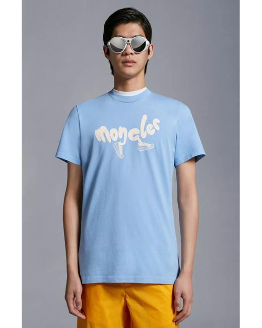 Moncler Logo Sticker T-Shirt in Blue for Men | Lyst