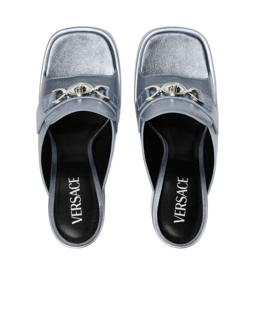 Versace Medusa Metallic-Effect Open Toe Mules in Gray | Lyst