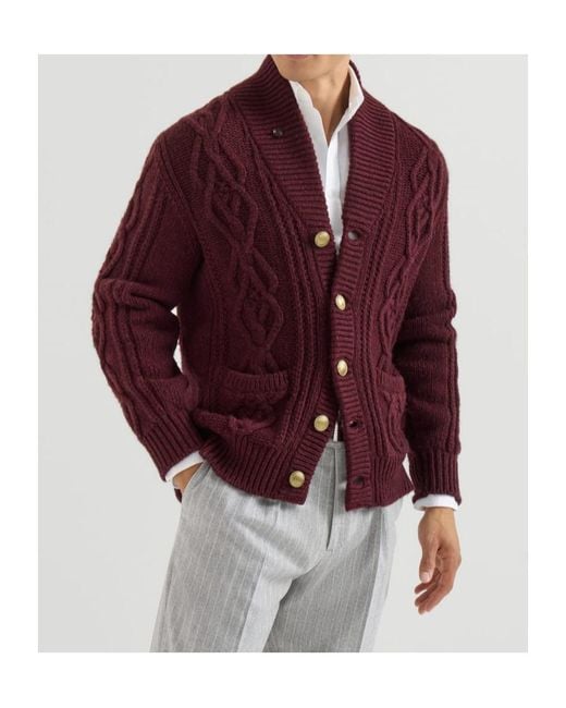 Brunello Cucinelli Cashmere Feather-Yarn Cable-Knit Cardigan With Metal ...