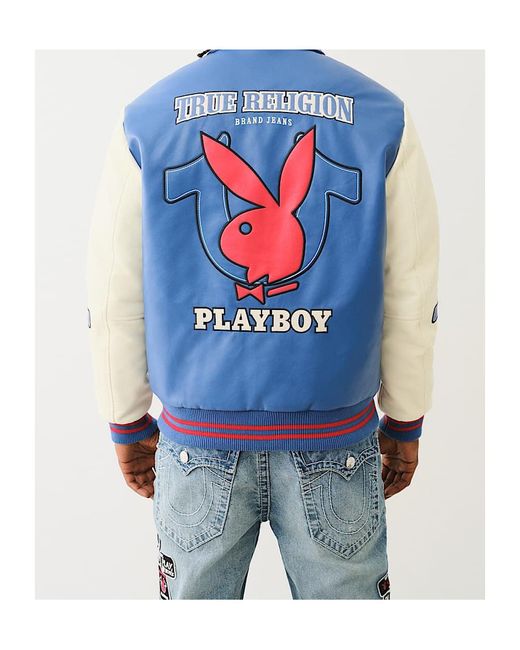 TRUE RELIGION Playboy X Bomber Varsity Jacket in Blue for Men | Lyst