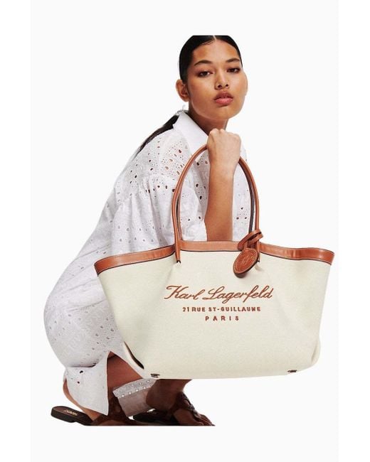 Karl Lagerfeld Medium Hotel Karl Canvas Tote Bag in Natural | Lyst
