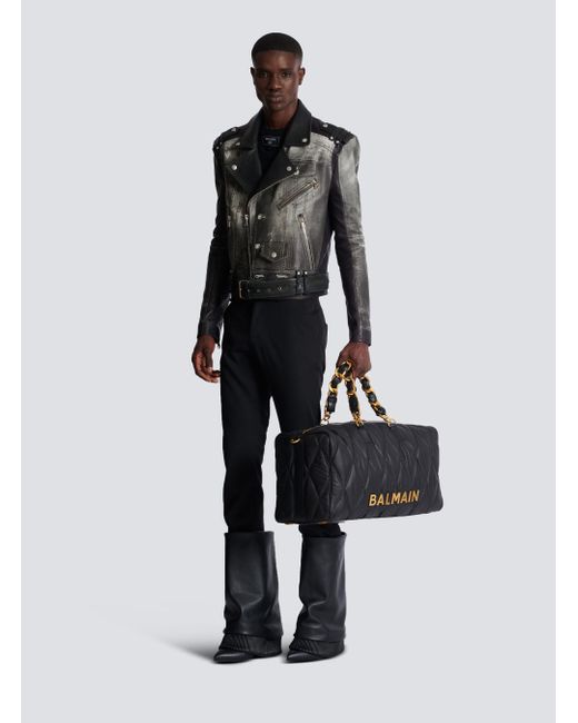 Balmain Pattern Quilted Nylon Travel Bag in Black for Men | Lyst
