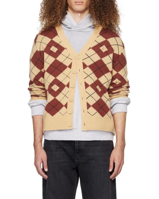 Acne Studios Logo-Appliqué Diamond-Pattern Cardigan in Brown for Men | Lyst
