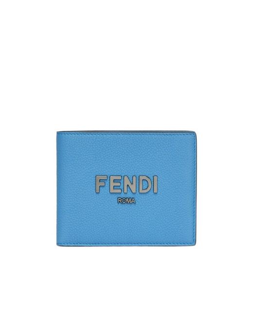 Fendi Leather Double-Folded Wallet in Blue for Men | Lyst